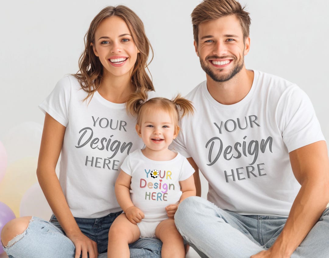 Bella Canvas 3001 Family T-shirt Mockup, White Tee Couple Mock, Bella ...