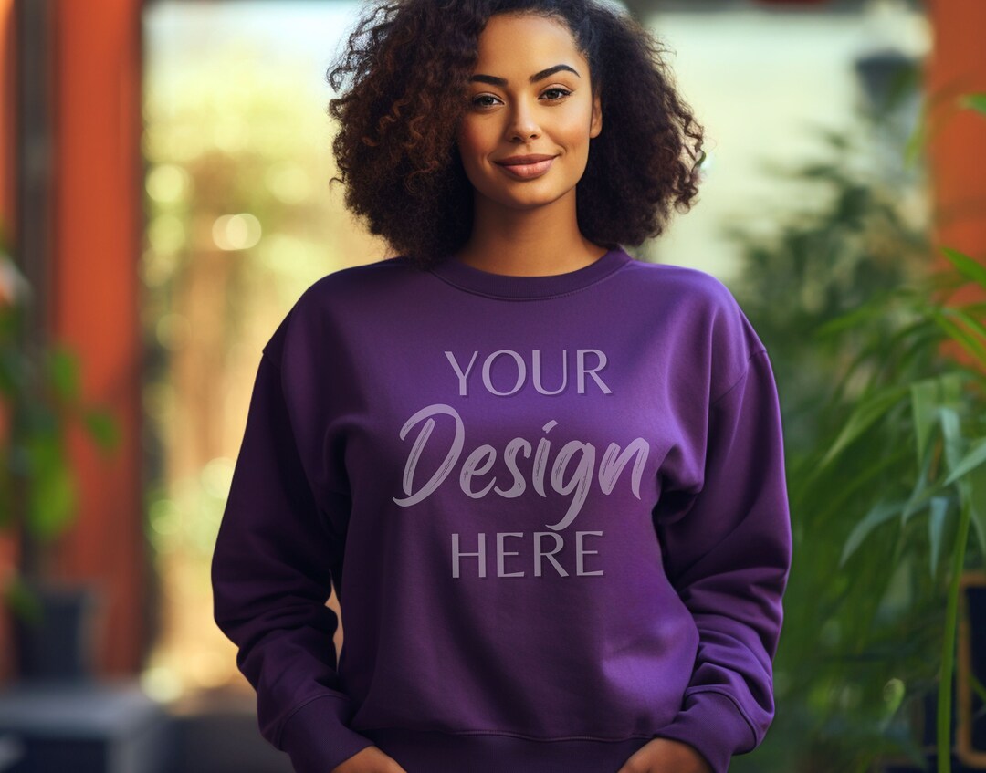 Gildan 18000 Mockup, Gildan Team Purple Sweatshirt Mockup, Sweatshirt ...