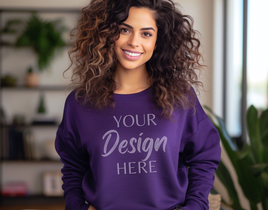 Gildan 18000 Mockup, Gildan Team Purple Sweatshirt Mockup, Sweatshirt ...