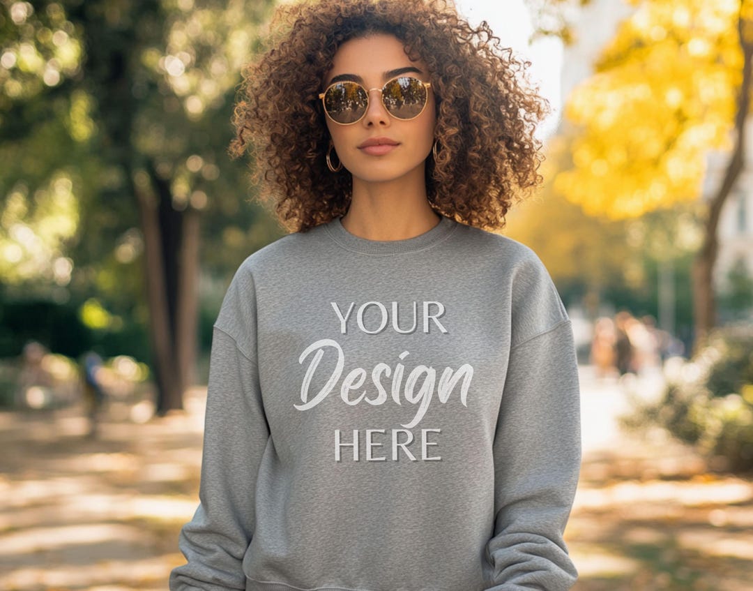 Gildan 18000 Mockup, Graphite Heather Gi 180 Sweatshirt Mock, Female ...