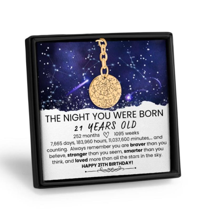 21st Birthday Gift for Him Her, Custom Star Map Keychain for 21st ...