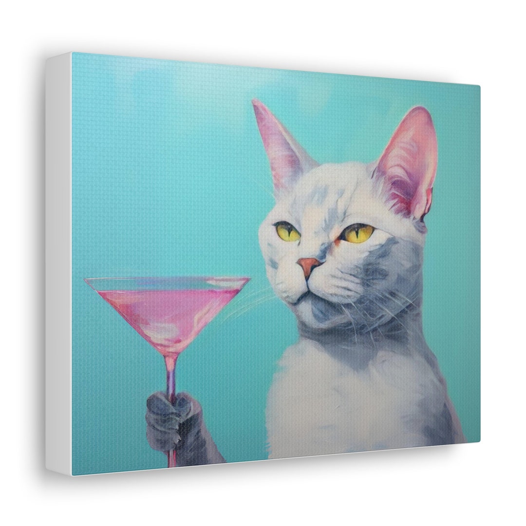Martini Cat, Fancy Cat, Martini, Bedroom Art Canvas, Bathroom Wall Art ...