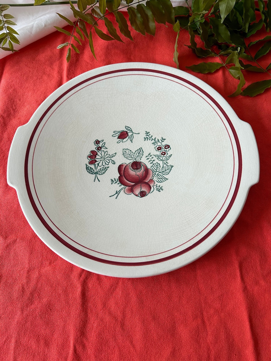 Large Round Dish With Ears Earthenware GIEN FRANCE 1950 Pastry Dish ...