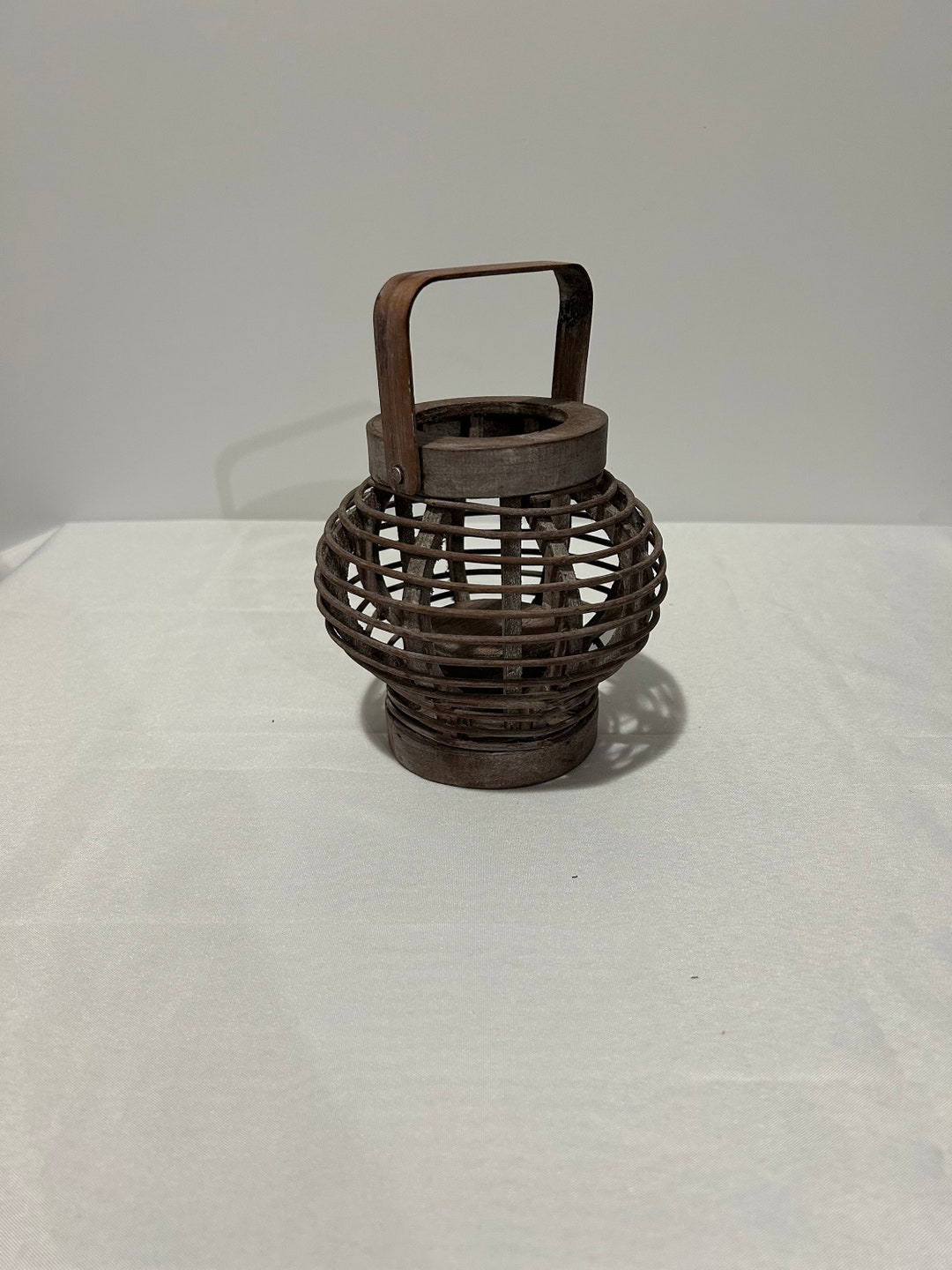 Vintage Wicker and Wood Candle Lantern 1990 / Incense Diffuser ...