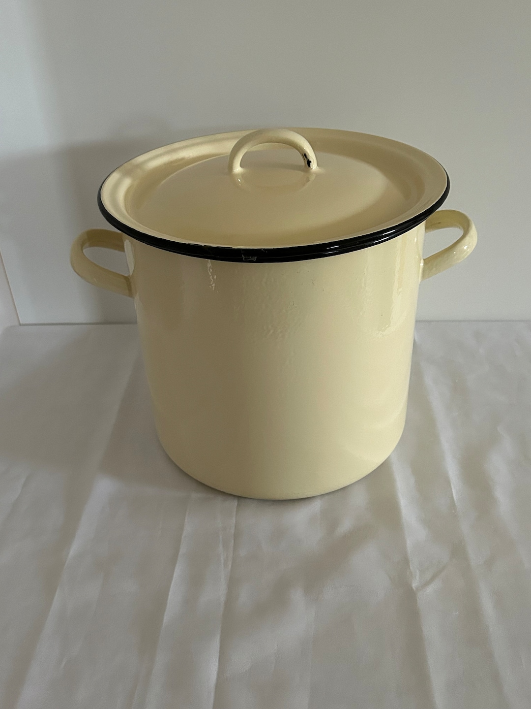 Pale Yellow Enameled Sheet Metal Frying Pan & Lid Vintage French Stock ...