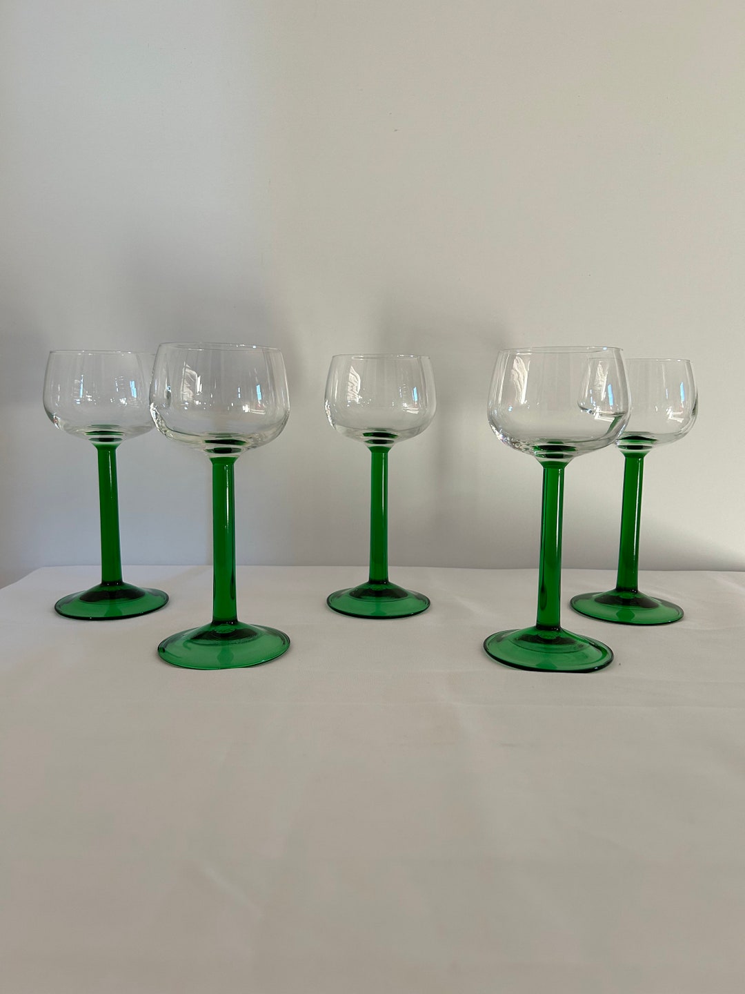 Lot de 5 Verres Ballon sur Pied Tige Vert Emeraude Vintage 70s France ...