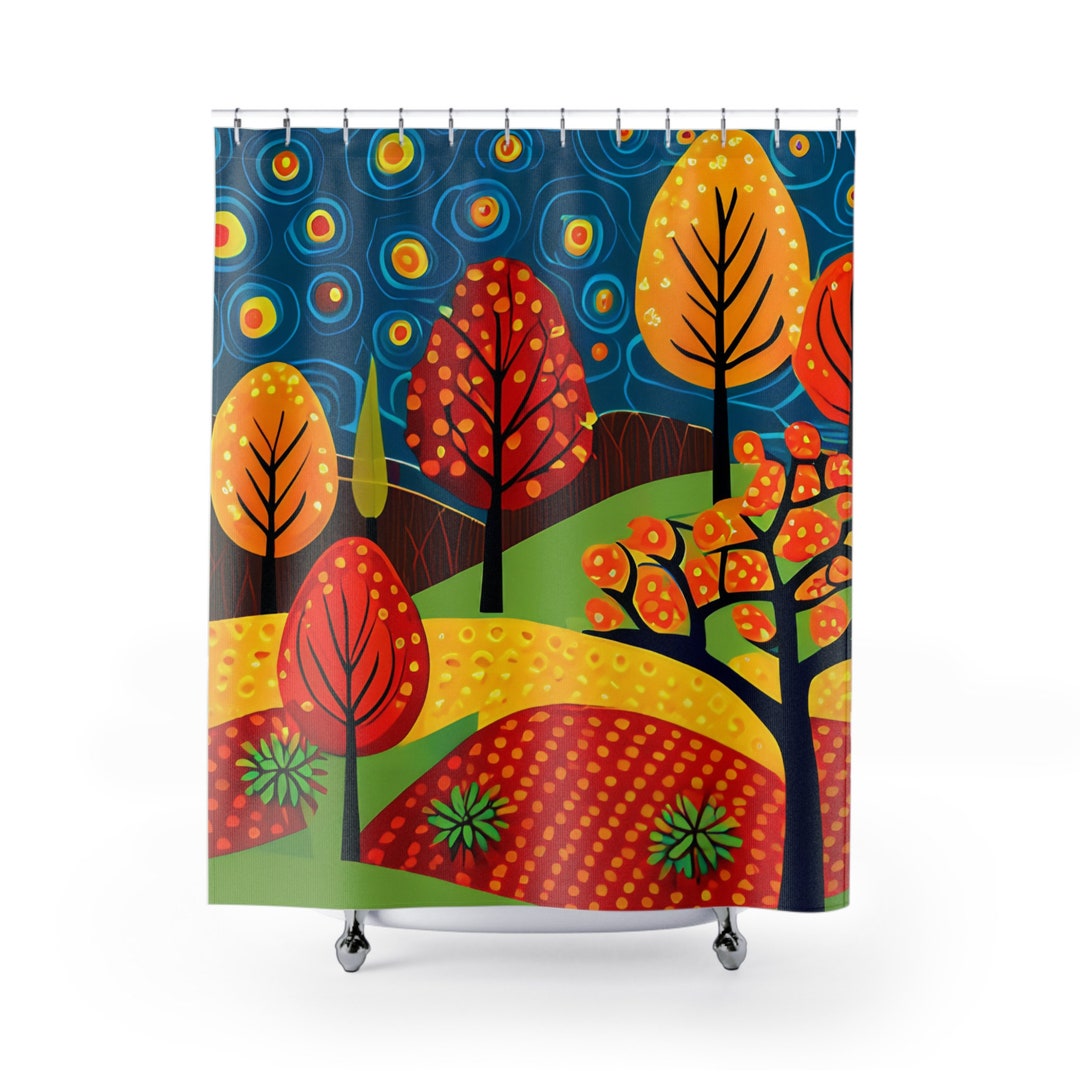 Starry Night on a Fall Scene Harvest Countryside Trees and Farm Rows ...