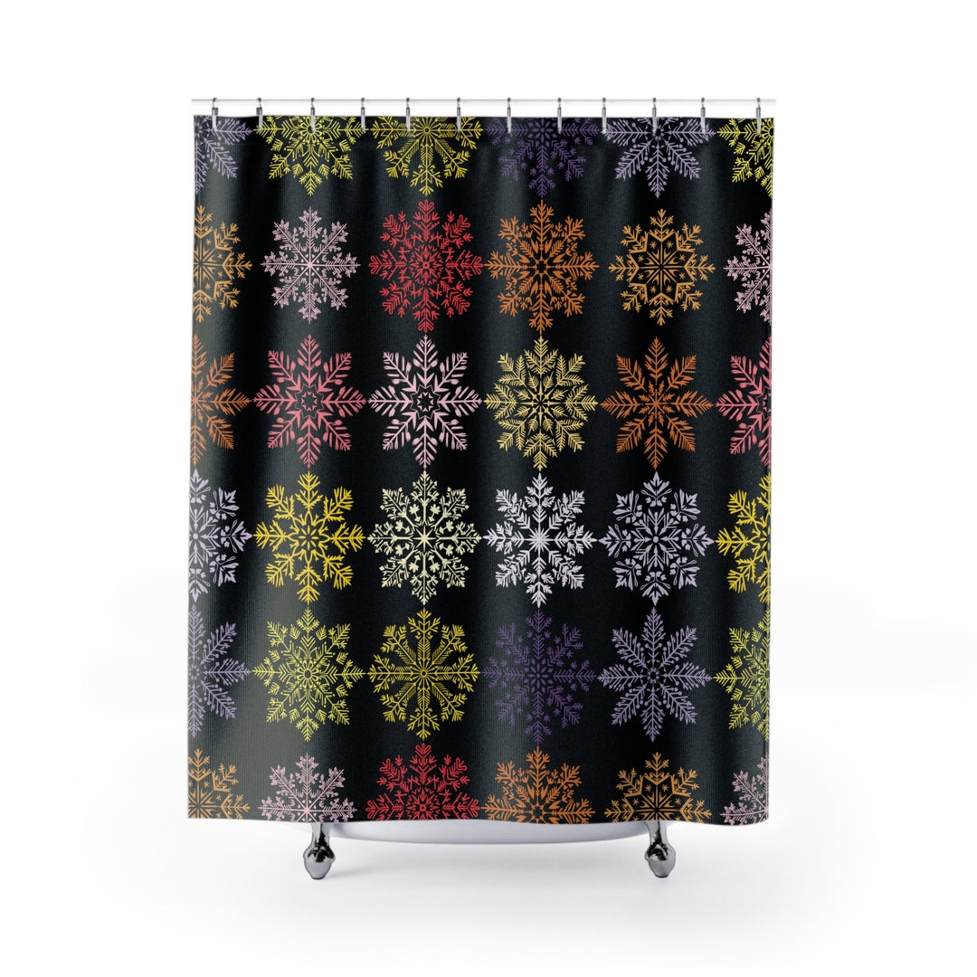 Multicolor Intricate Snowflakes on Black Background Polyester Bathroom ...