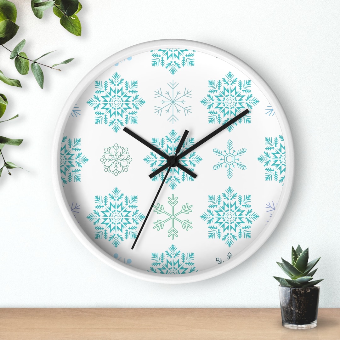 Blue Intricate Snowflake Winter Wonderland Wood 10" Wall Clock | Modern ...