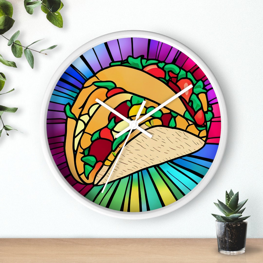 Colorful Rainbow Taco in Stained Glass Design Wood 10" Wall Clock ...