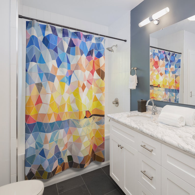 Pixelated Ocean Sunset/sunrise Blue Yellow Polyester Bathroom - Etsy