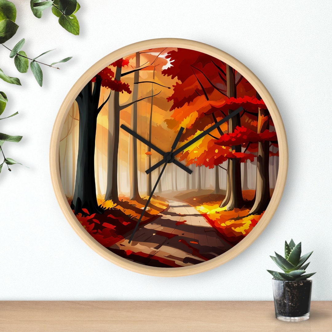 Path Less Travelled Artistic Autumn Trees in Red Orange Wood 10" Wall ...