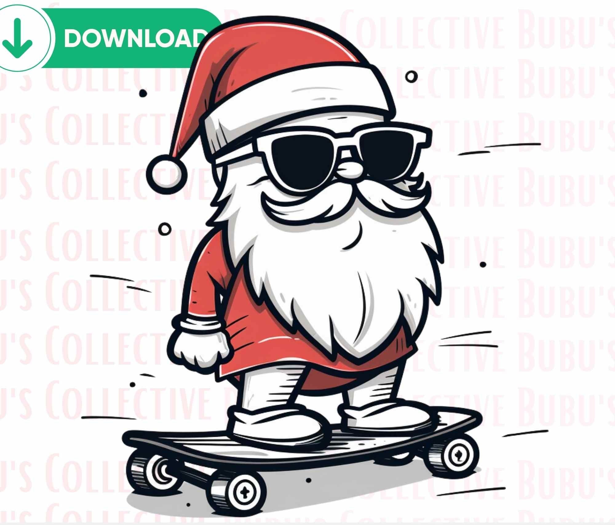 Skating Cool Santa PNG Funny Retro Groovy Christmas Clipart for Holiday ...