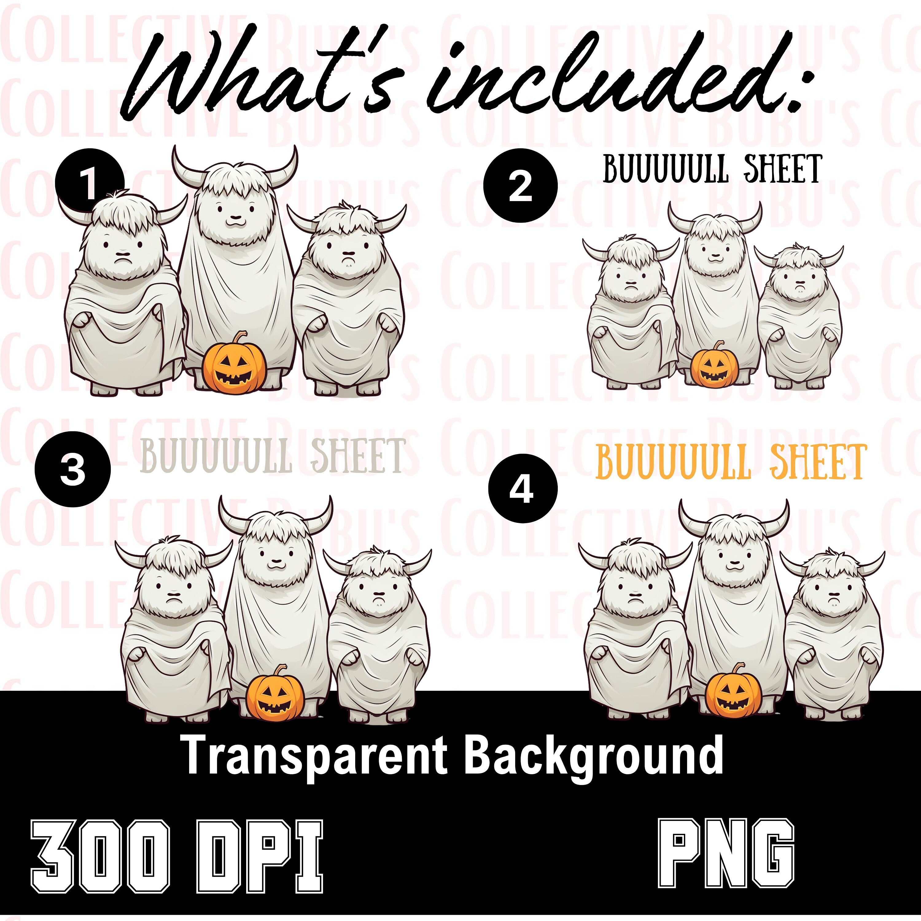 Bull Sheet Funny Ghost Highland Cow Clip Art PNG for Halloween Designs ...