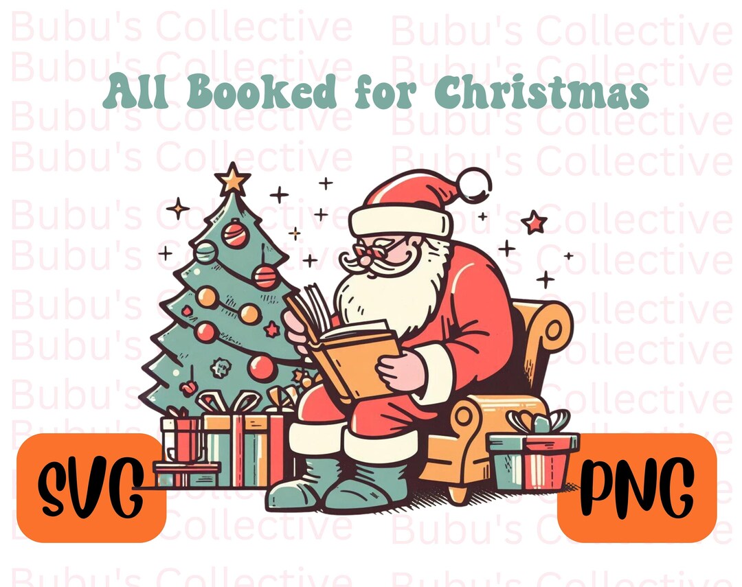 Funny Bookish Christmas SVG Reading Santa PNG Retro Holiday Clip Art ...