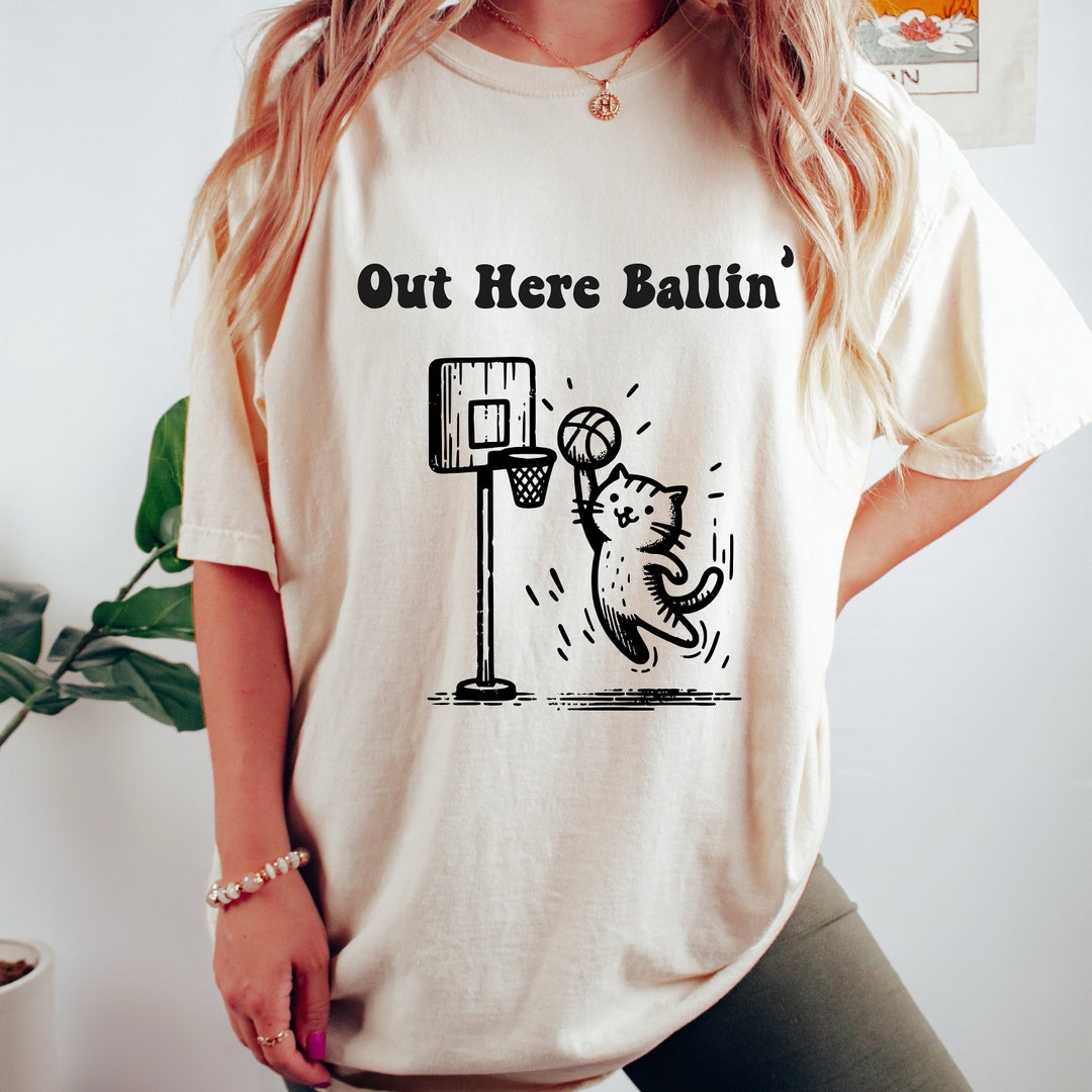 Cat Basketball SVG, Out Here Ballin PNG, Funny Cottagecore Retro Groovy ...