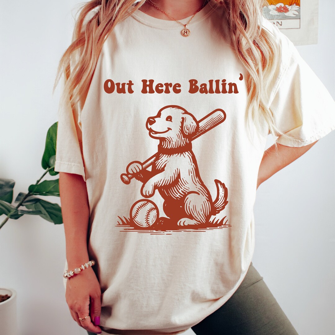 Baseball SVG, Puppy Dog Out Here Ballin PNG, Funny Retro Groovy Clip ...