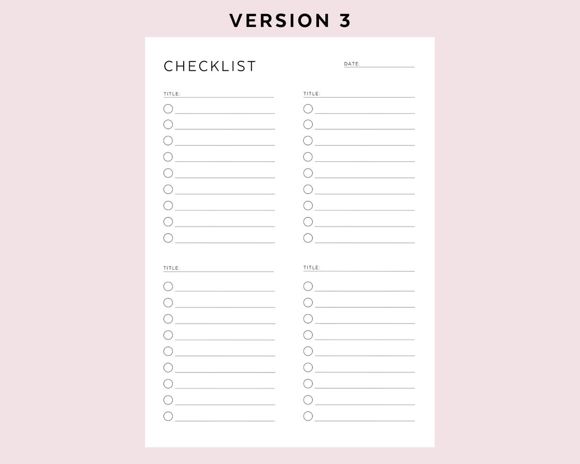 Blank Checklist Template Printable & Fillable PDF A4/letter - Etsy