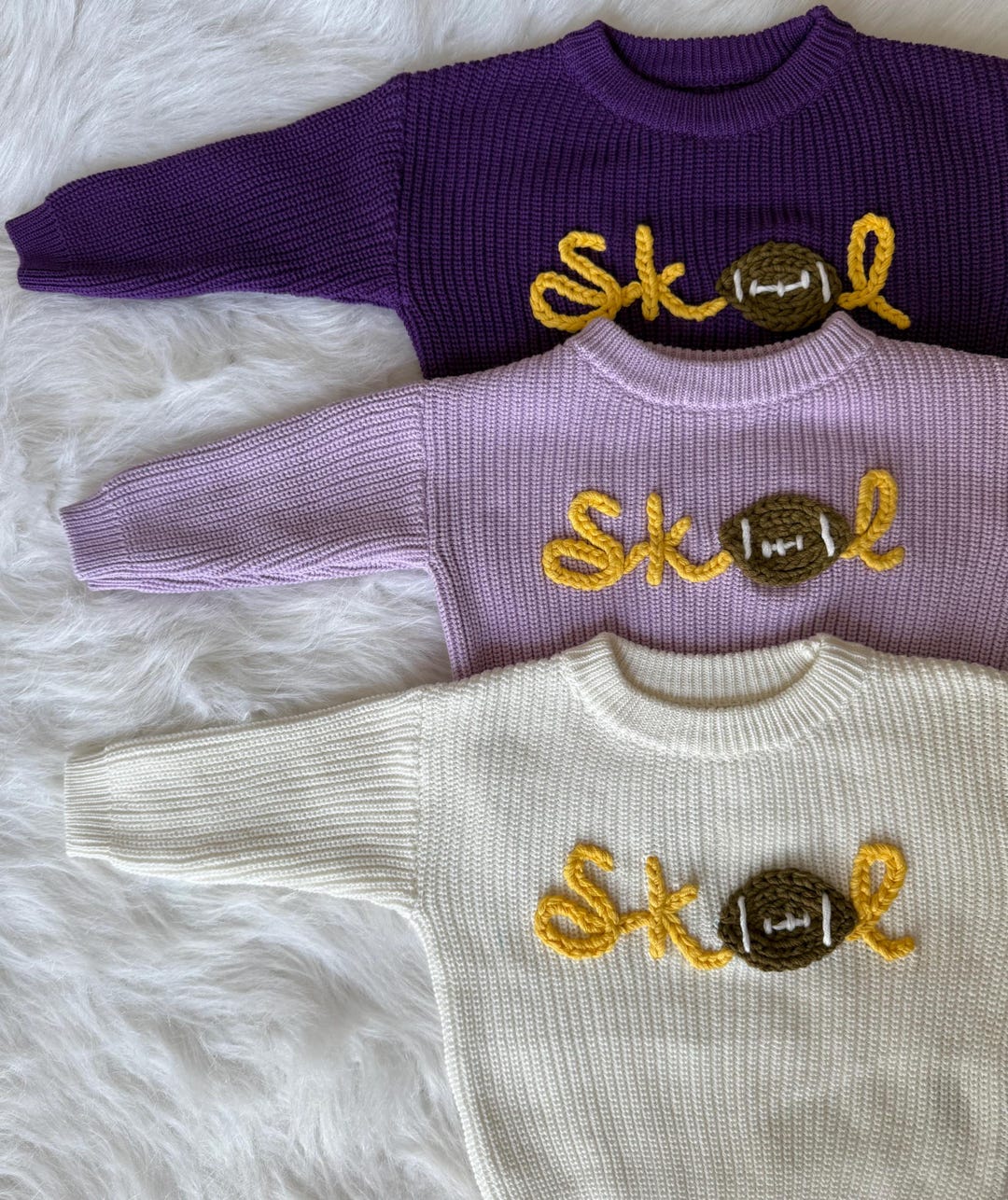 SKOL Sweater, NFL Hand Embroidered Baby and Toddler Sweater, Kids ...