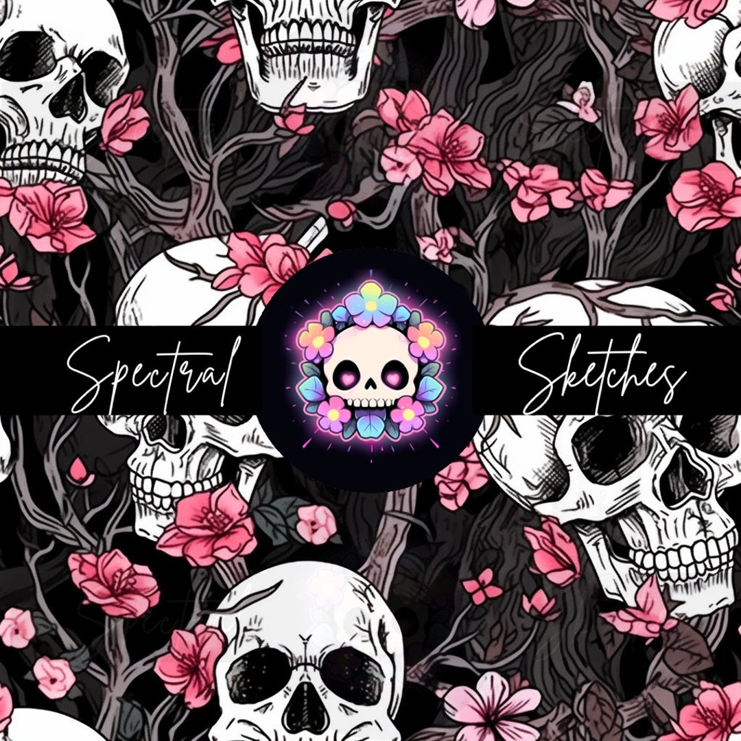 Spectral Sketches: Cherry Blossom Skulls | Seamless File | Digital ...