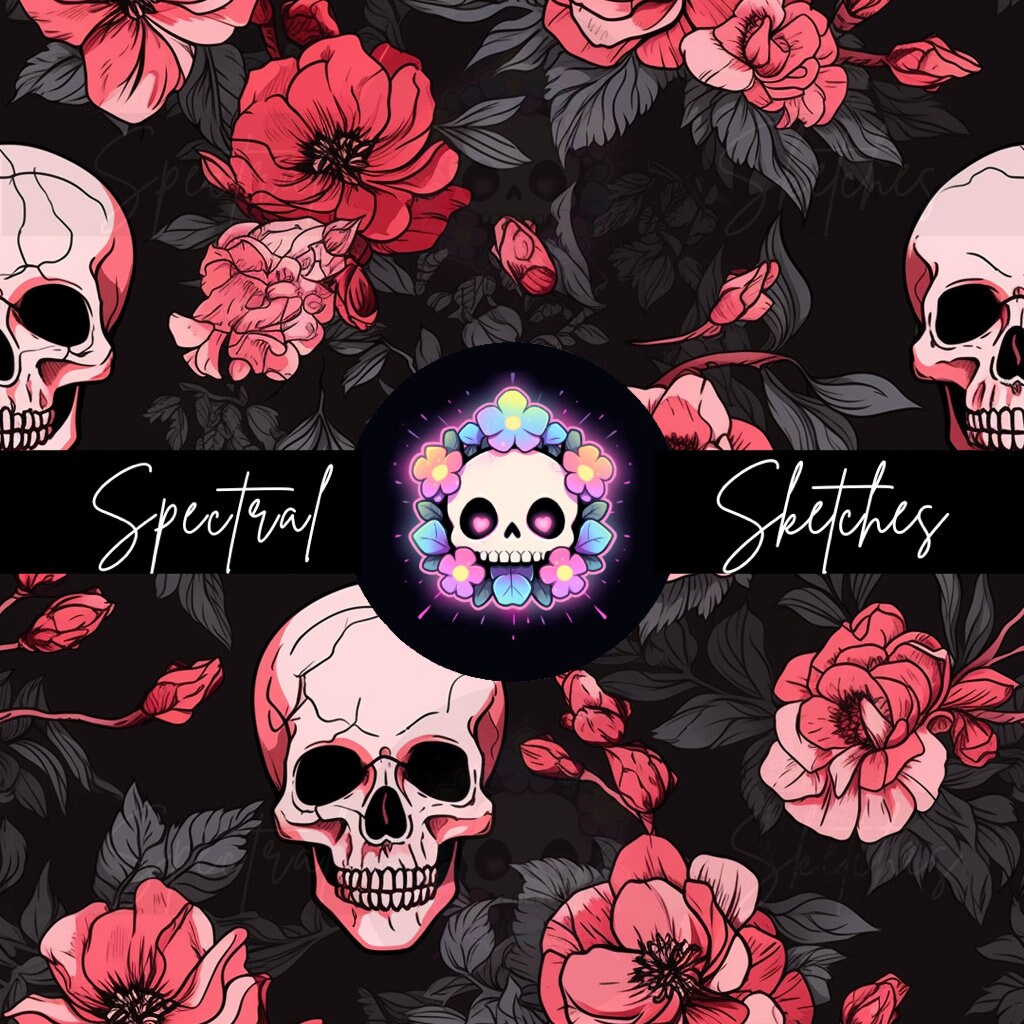 Spectral Sketches: Barbie Skulls and Roses | Seamless File | Digital ...