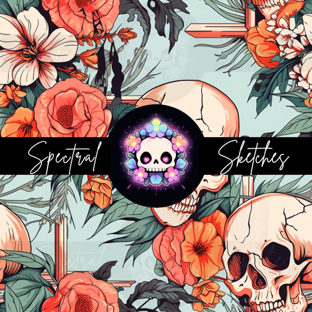 Spectral Sketches: Tropical Skulls | Seamless File | Digital Download ...