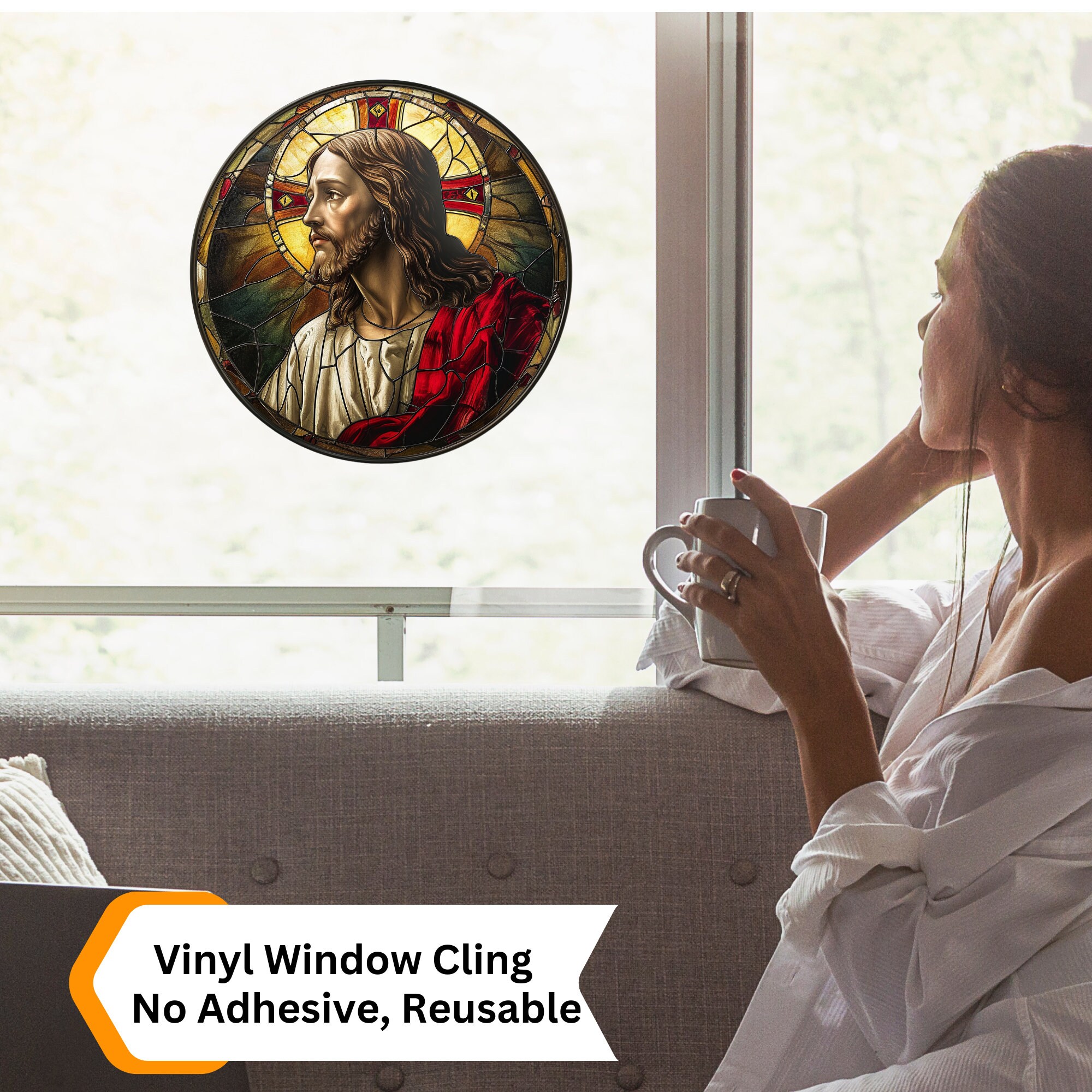 Jesus Stained Glass Window Cling Christian Art Window Sticker Decal ...