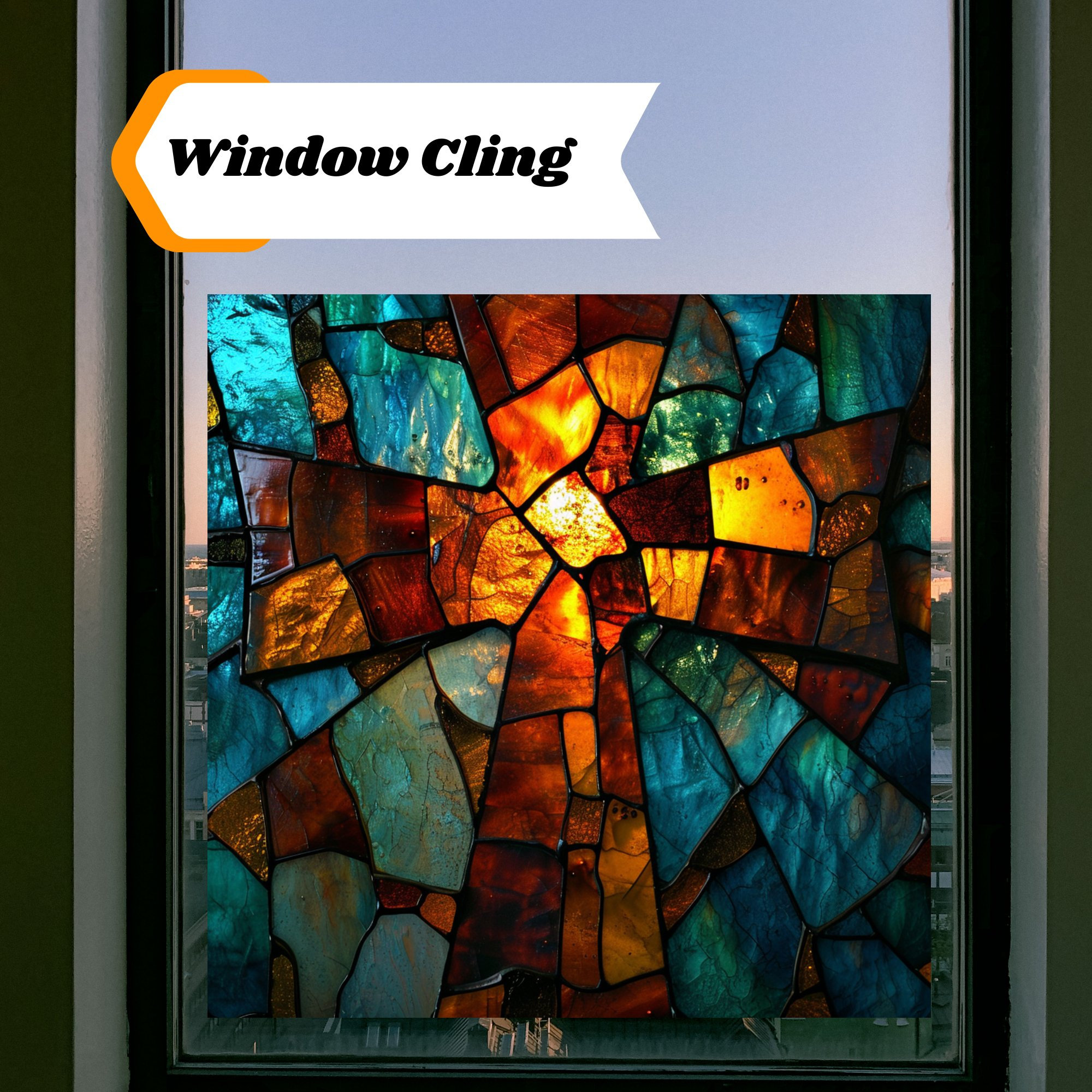 Rugged Christian Cross Stained Glass Window Cling Christian Faith Art ...