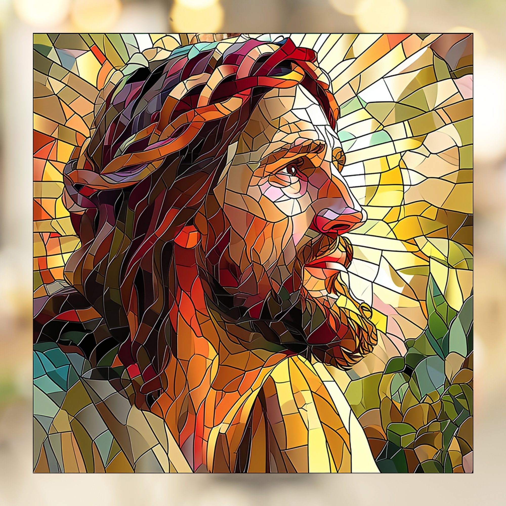 Jesus Stained Glass Window Cling Christian Faith Art Faithful Decor ...