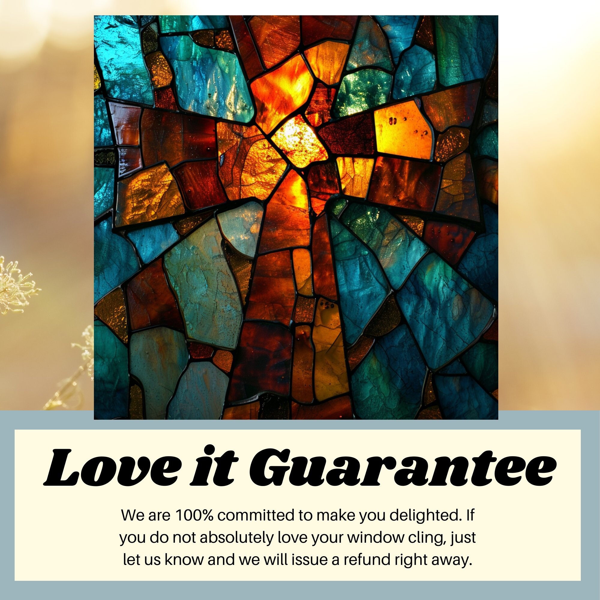 Rugged Christian Cross Stained Glass Window Cling Christian Faith Art ...