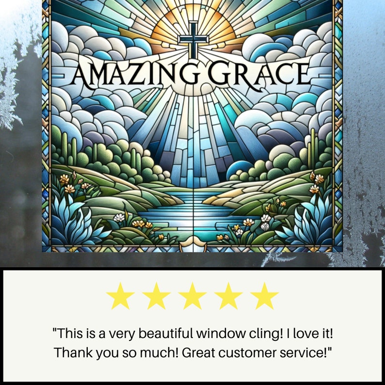 Amazing Grace Stained Glass Window Cling Christian Art Window Sticker ...