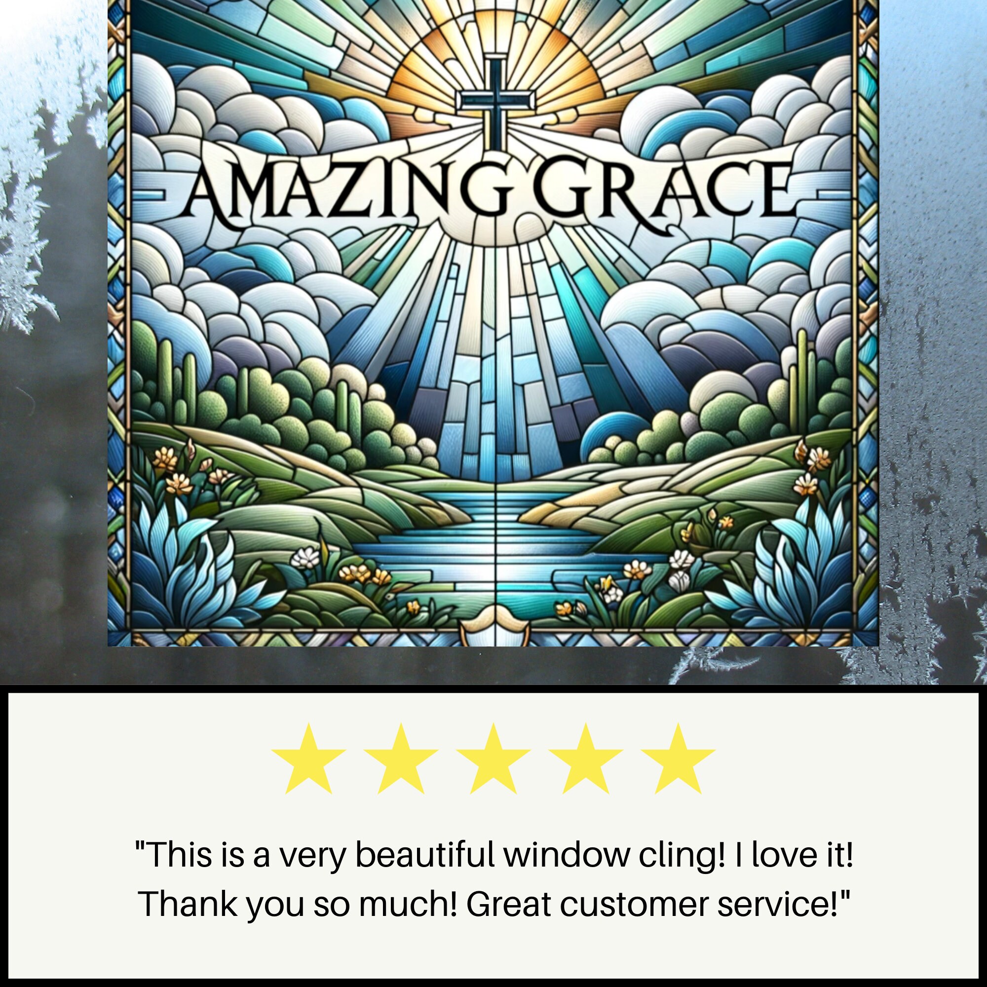 Amazing Grace Stained Glass Window Cling Christian Art Window Sticker ...
