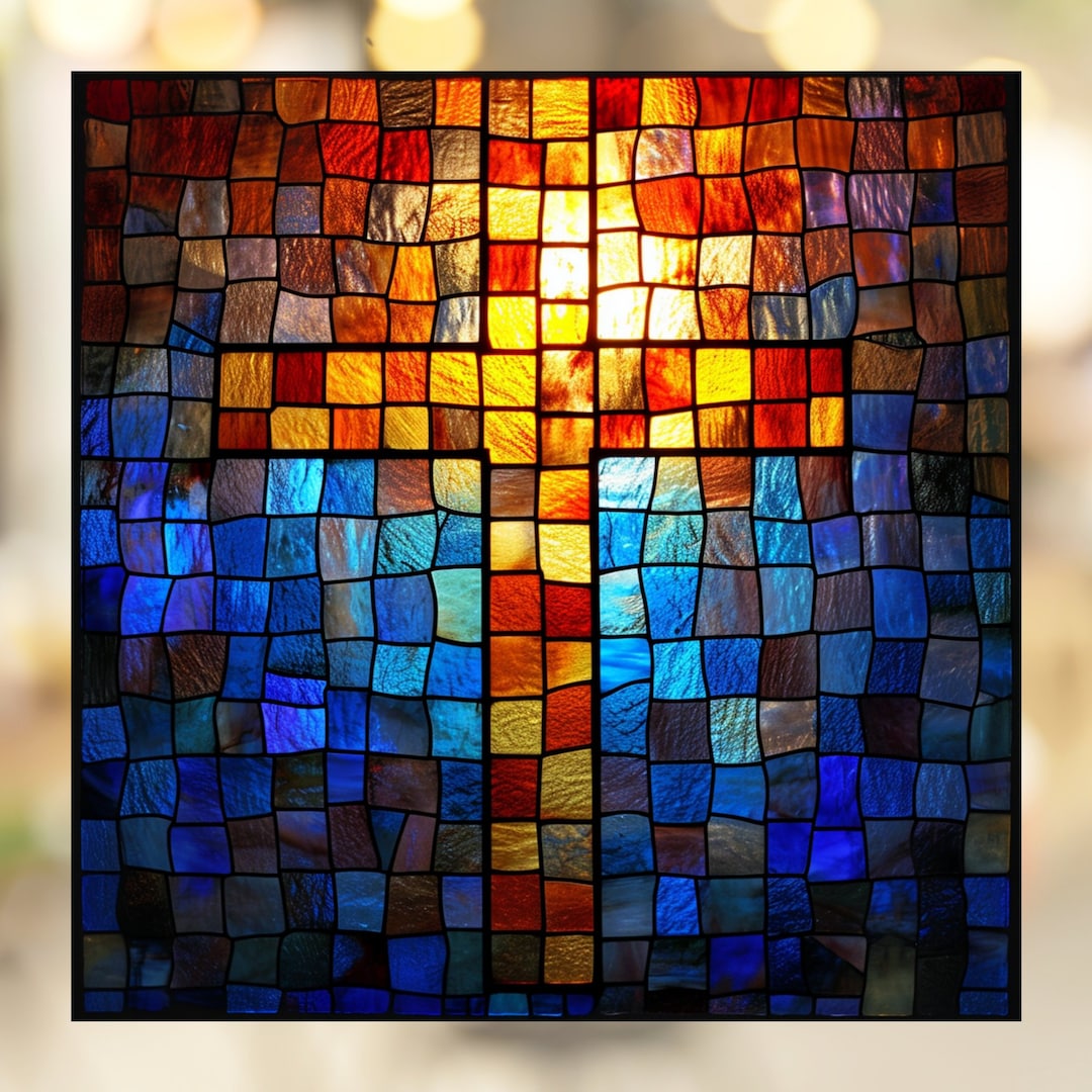 Christian Cross Stained Glass Window Cling Christian Faith Art Faithful ...