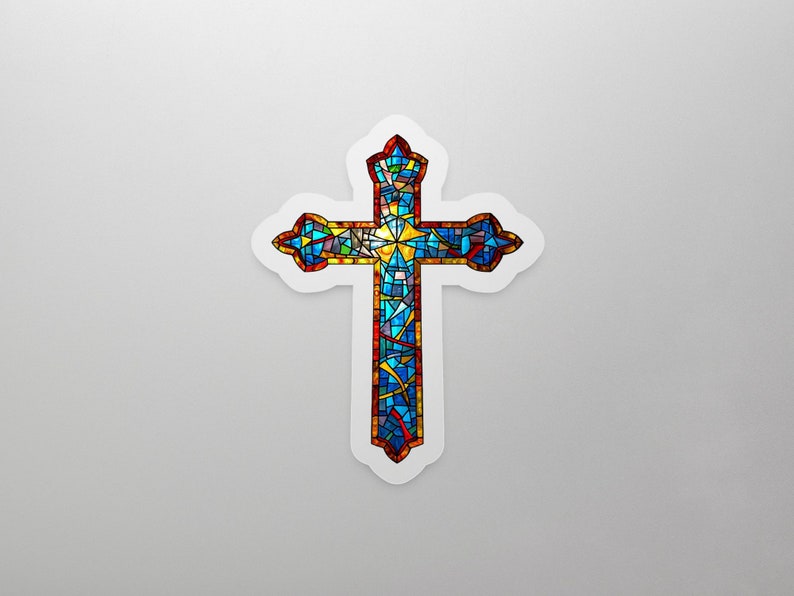 Christian Cross Stained Glass Window Cling Christian Faith Art Faithful ...
