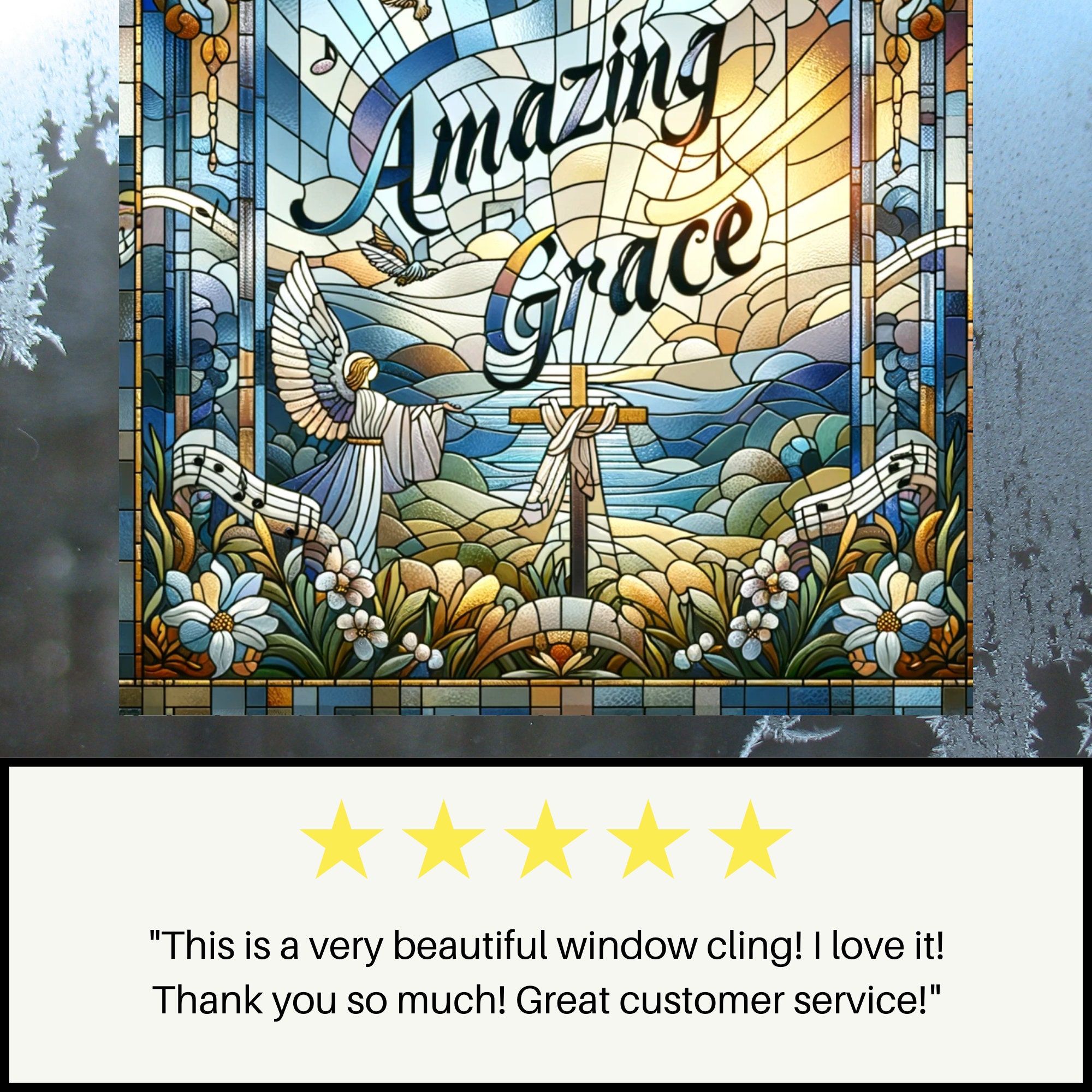 Amazing Grace Stained Glass Window Cling Christian Art Window Sticker ...