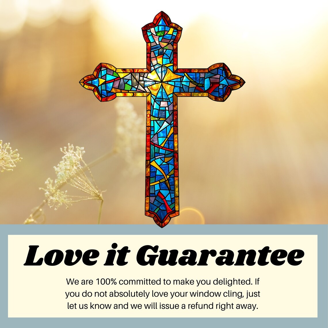 Christian Cross Stained Glass Window Cling Christian Faith Art Faithful ...