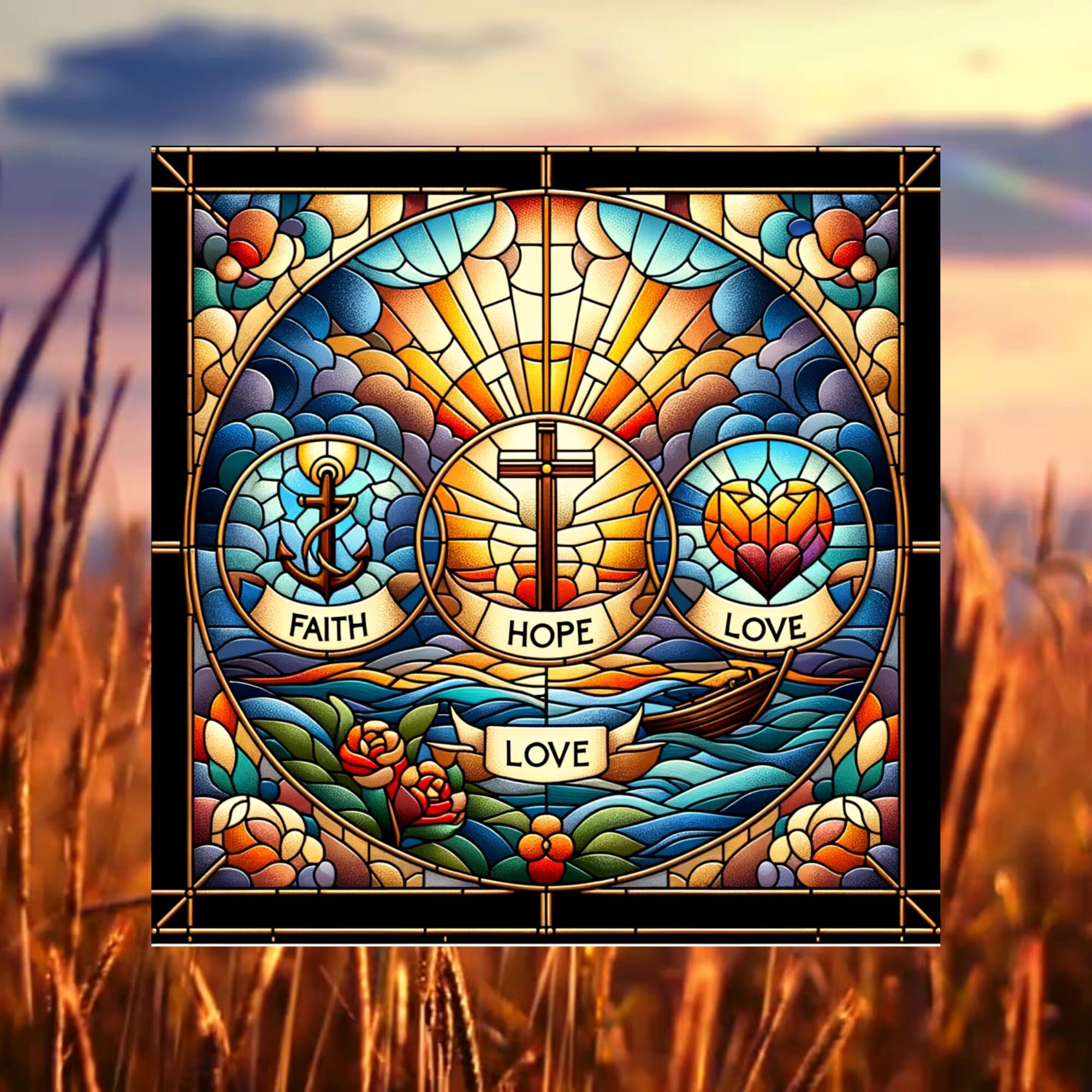 Faith Hope and Love Stained Glass Window Cling Christian Art Window ...