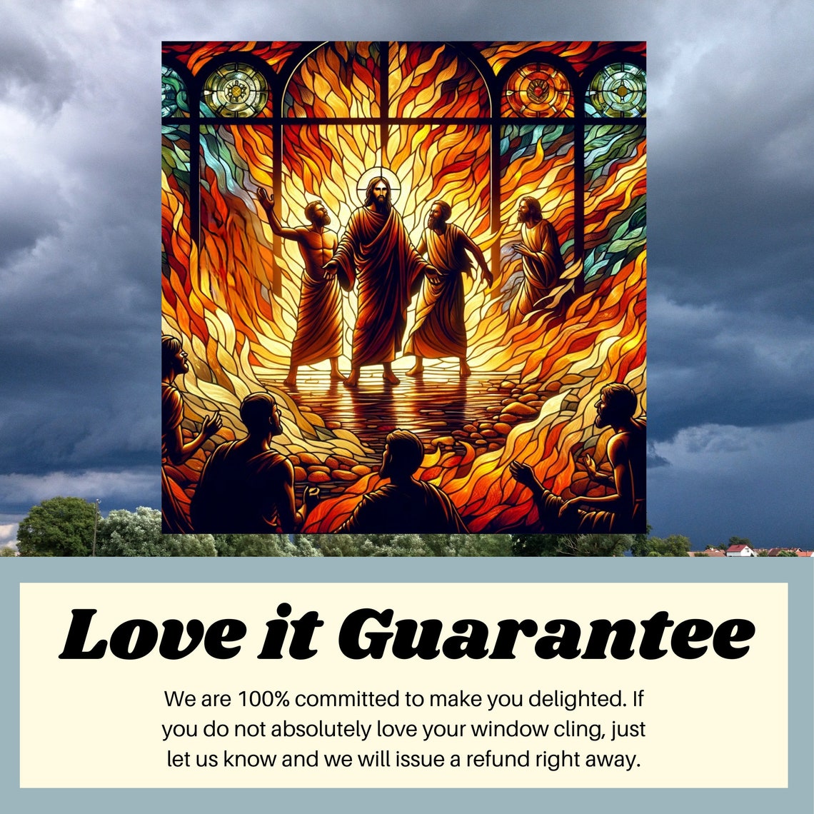Fourth Man in the Fire Window Cling Daniel 3:24-26 Christian Art Window ...