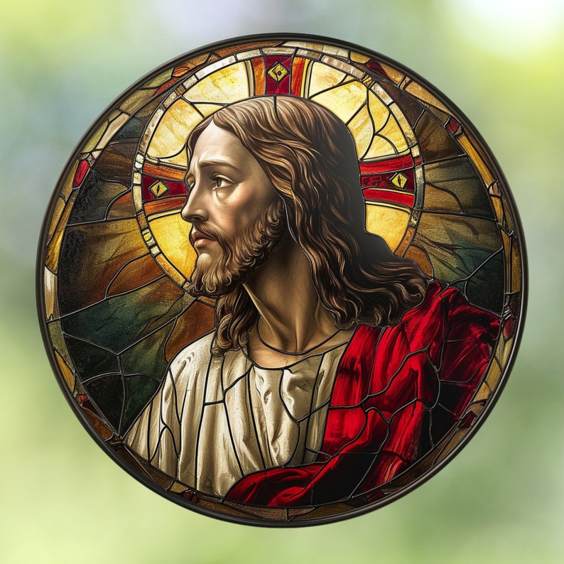 Jesus Stained Glass Window Cling Christian Art Window Sticker Decal ...