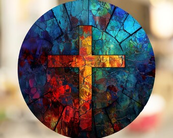 Christian Cross Stained Glass Window Cling Christian Faith Art Faithful ...