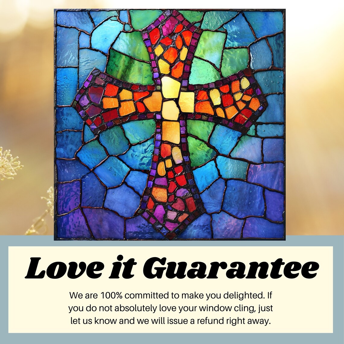 Christian Cross Stained Glass Window Cling Christian Faith Art Faithful ...