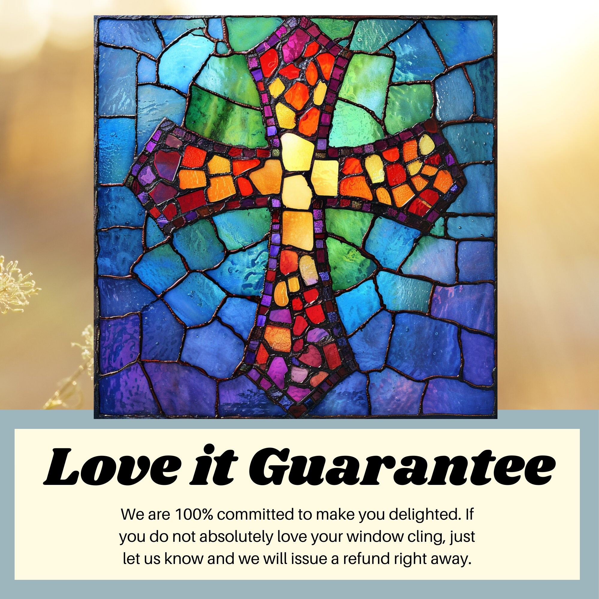 Christian Cross Stained Glass Window Cling Christian Faith Art Faithful ...