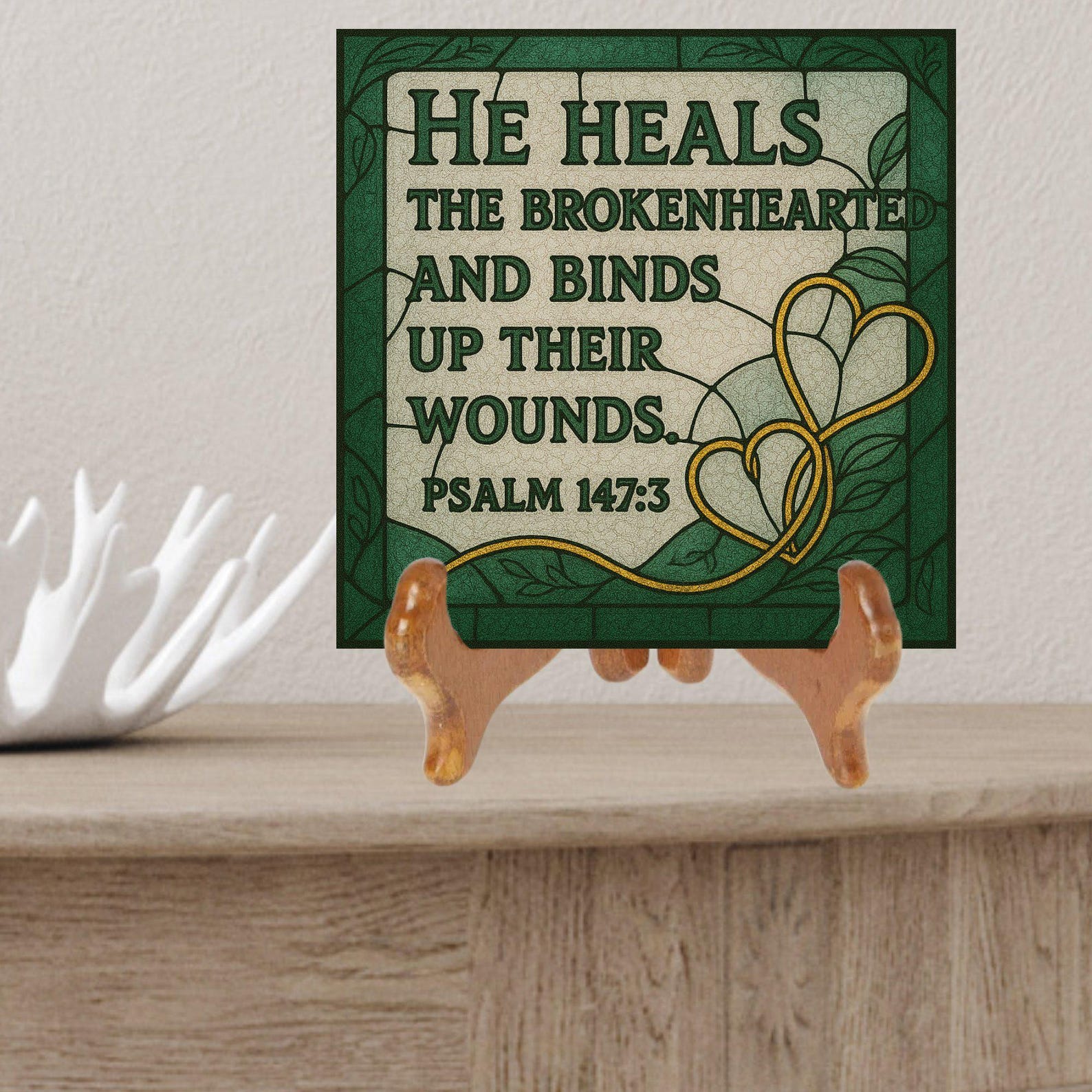 Psalm 147 3 Bible Verse Ceramic Art Tile Christian Decor Bookshelf Wall ...