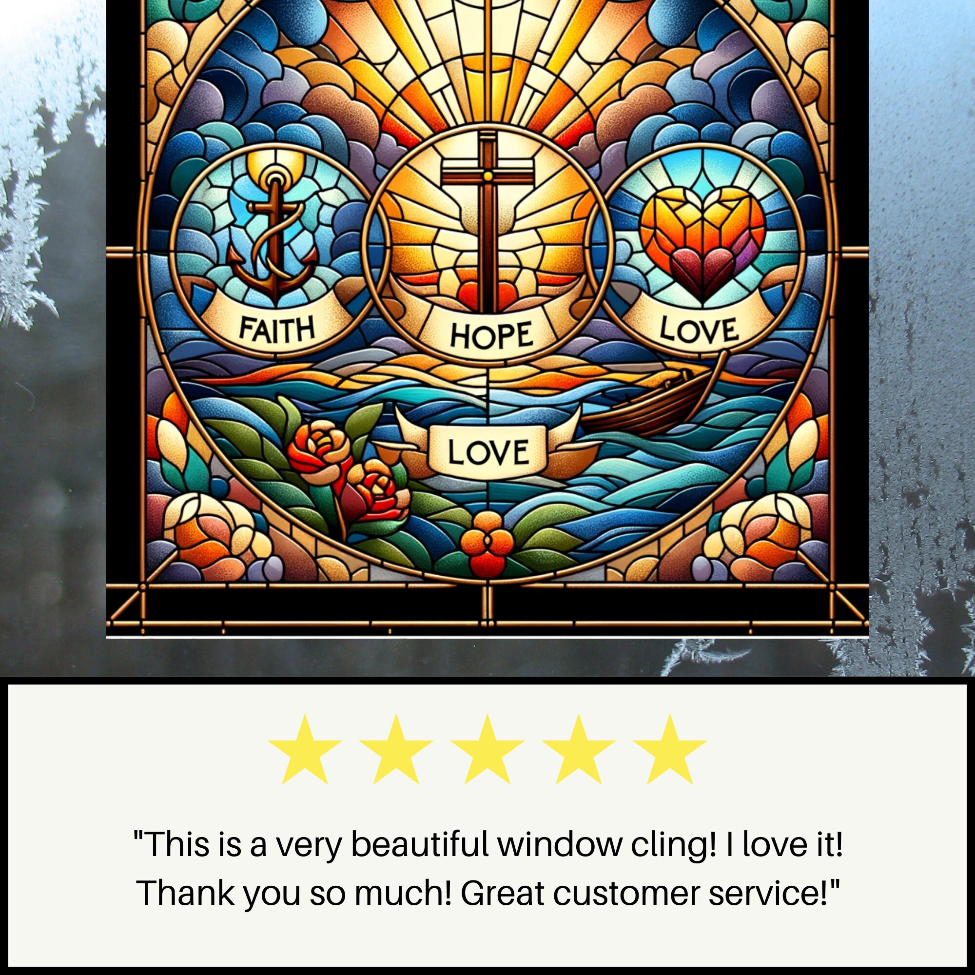 Faith Hope and Love Stained Glass Window Cling Christian Art Window ...
