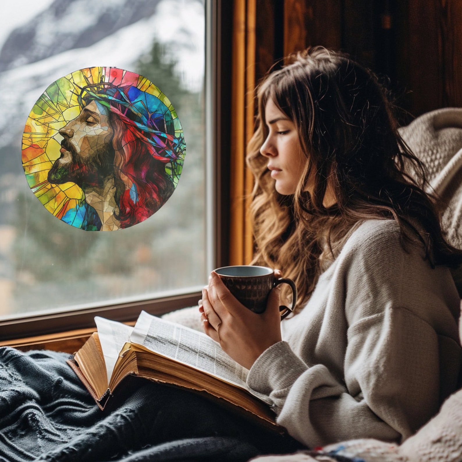 Jesus Stained Glass Window Cling Christian Art Window Sticker Decal ...