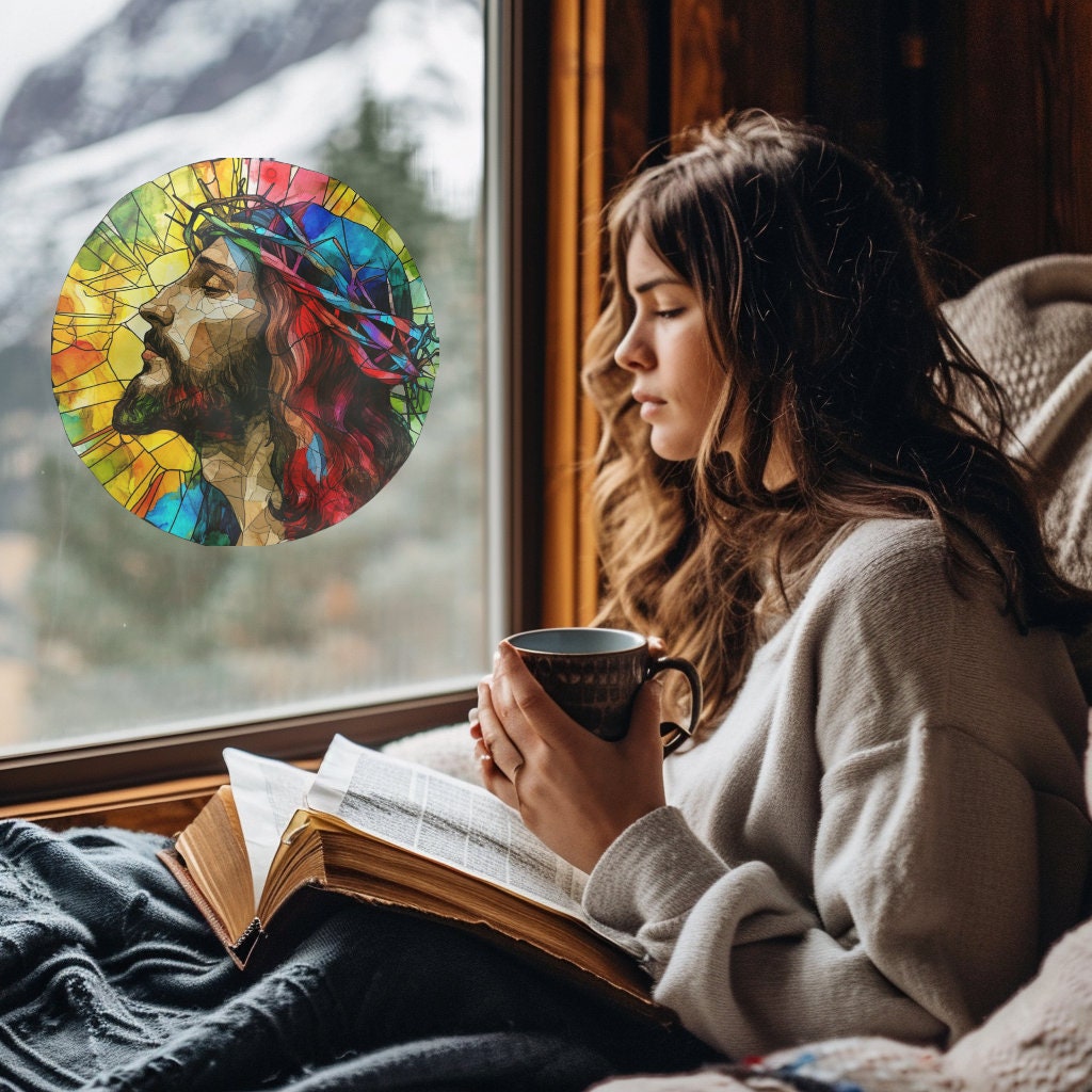 Jesus Stained Glass Window Cling Christian Art Window Sticker Decal ...