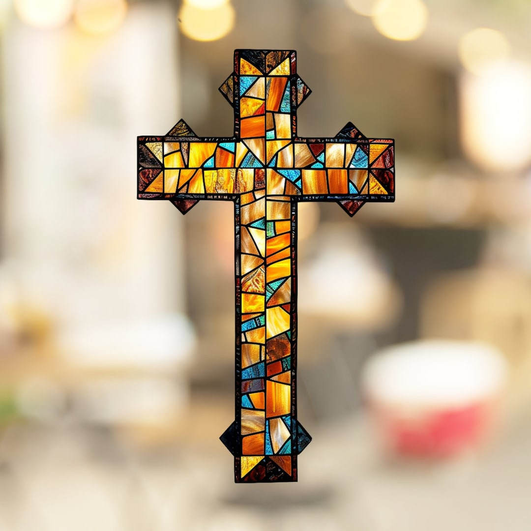 Christian Cross Stained Glass Window Cling Christian Faith Art Faithful ...