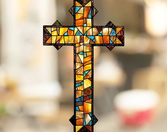 Christian Cross Stained Glass Window Cling Christian Faith Art Faithful ...