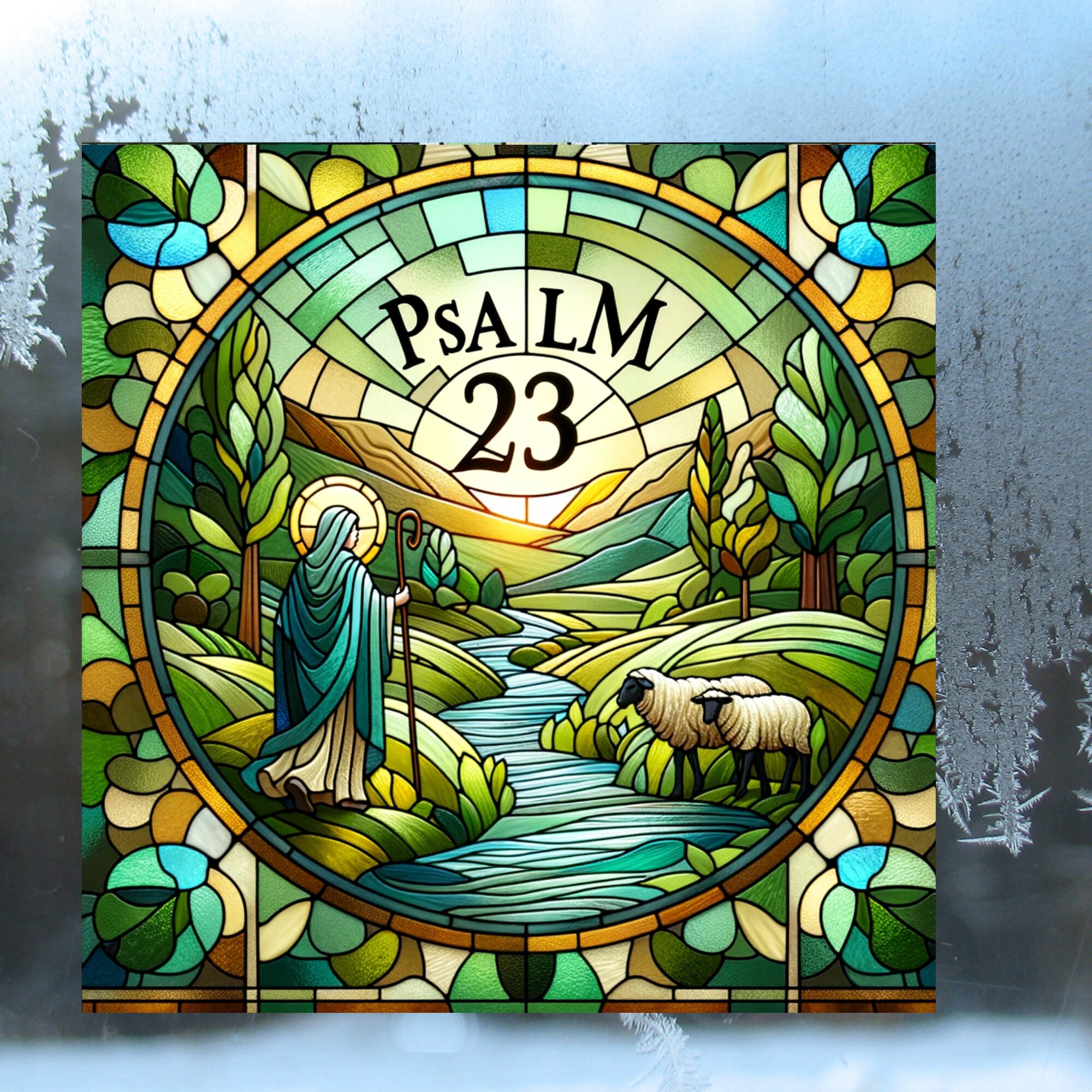 Psalm 23 Stained Glass Window Cling Christian Art Window Sticker Decal ...