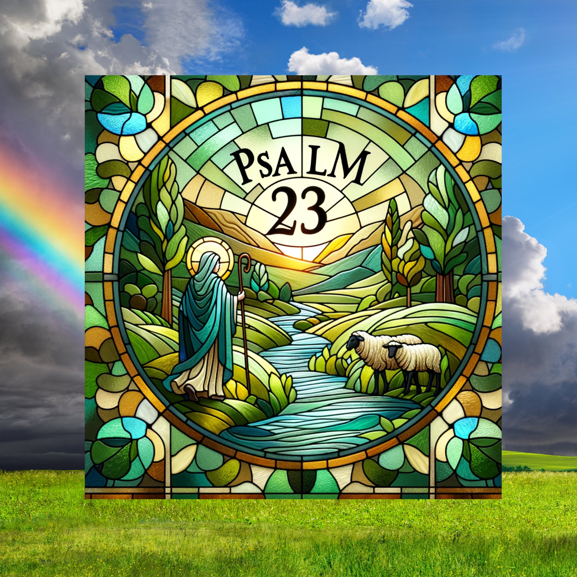 Psalm 23 Stained Glass Window Cling Christian Art Window Sticker Decal ...